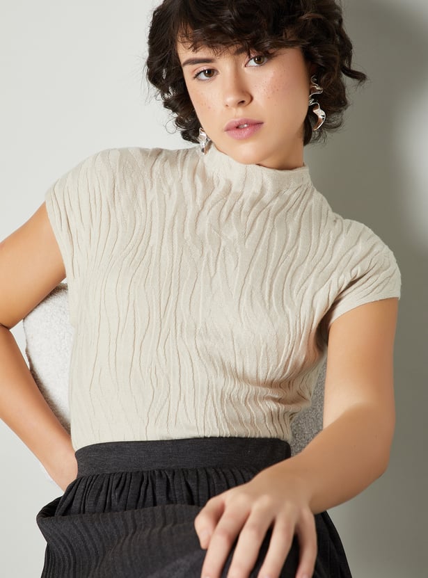 Buy Women Embossed Knit Mock Neck Top Online at just Rs. 899.0 - 1000014247056 | Max Fashion