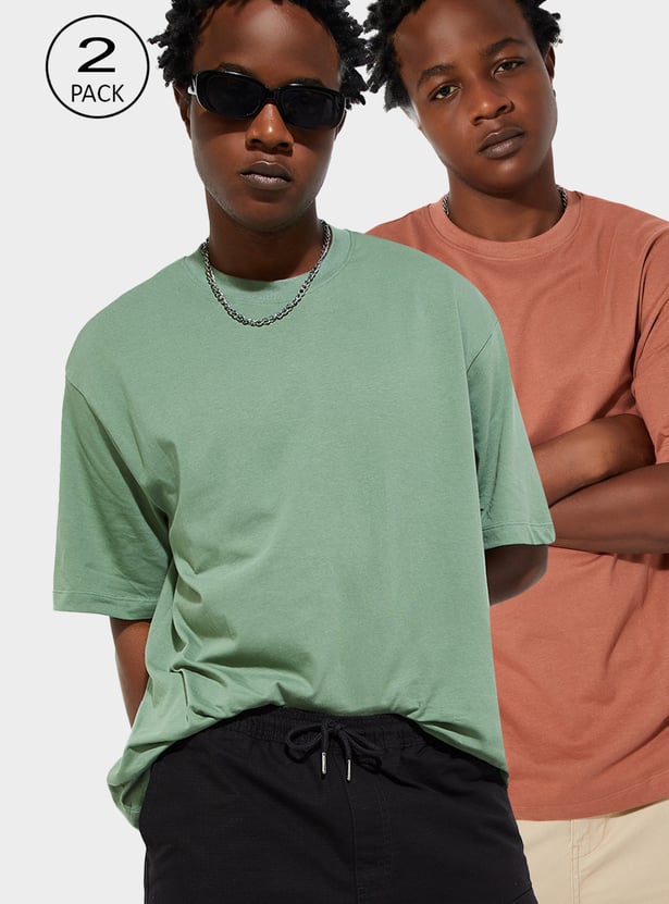 Buy URB_N Men Solid Oversized T-shirt - Pack of 2 Online at just Rs ...