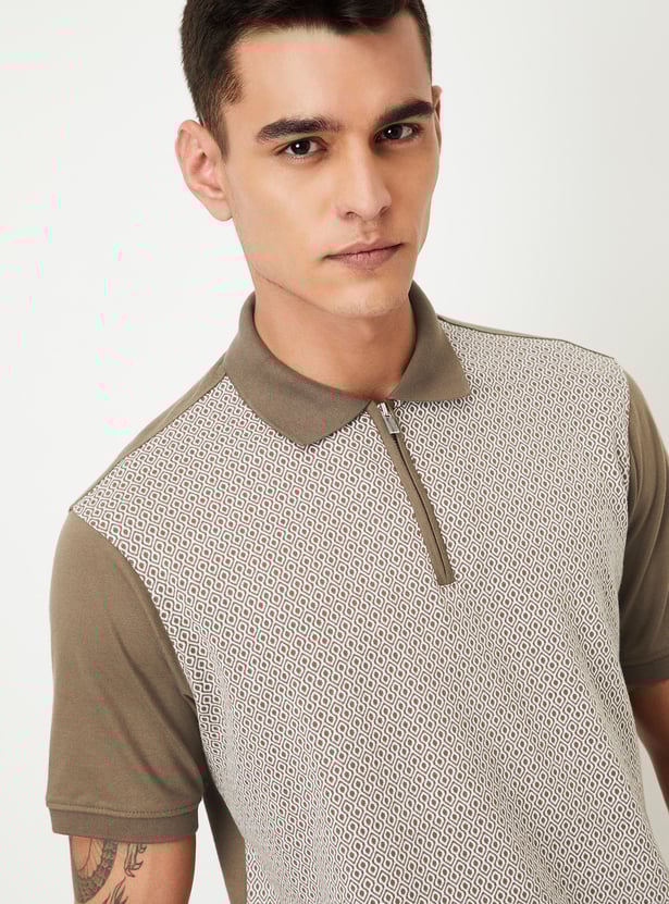 Buy Men Colourblock Zip Polo T-shirt Online at just Rs. 799.0 ...