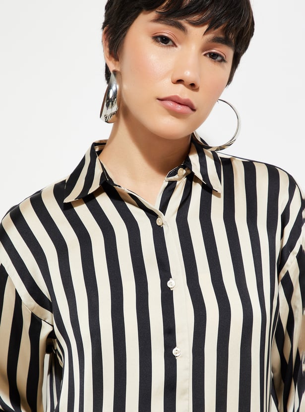 Buy URB_N Women Oversized Striped Satin Shirt Online at just Rs. 899.0 ...
