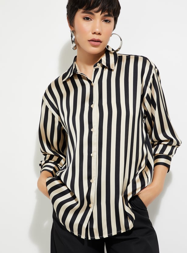 Buy URB_N Women Oversized Striped Satin Shirt Online at just Rs. 899.0 ...