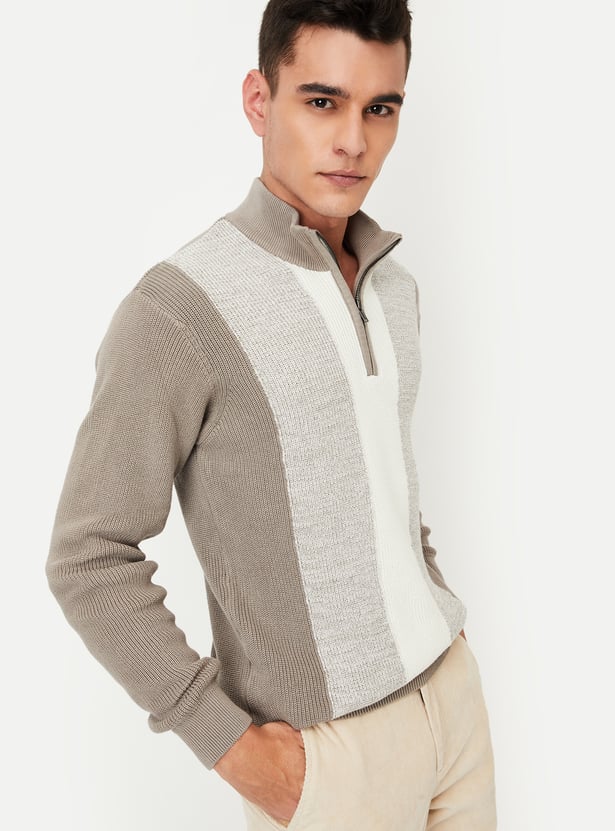 Buy Men Colourblock Zip Troyer Sweater Online at just Rs. 1399.0 ...