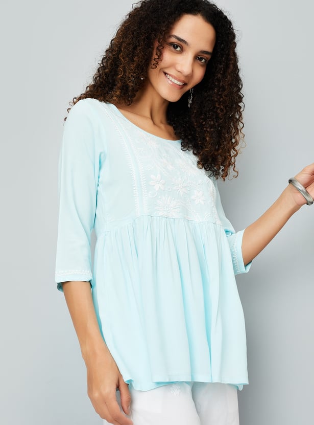 Buy Women Chikankari Embroidered Yoke Top Online at just Rs. 499.0 ...