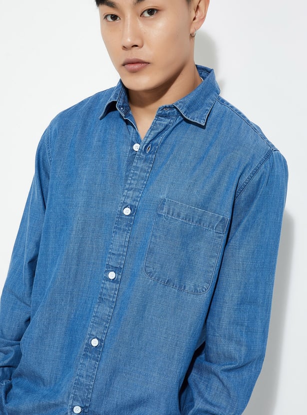 Buy URB_N Men Solid Denim Regular Fit Shirt Online at just Rs. 1049.0 ...