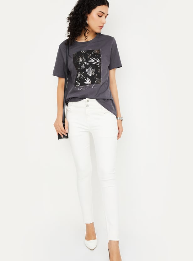 Buy Women Metallic Printed T-shirt Online at just Rs. 299.0 ...
