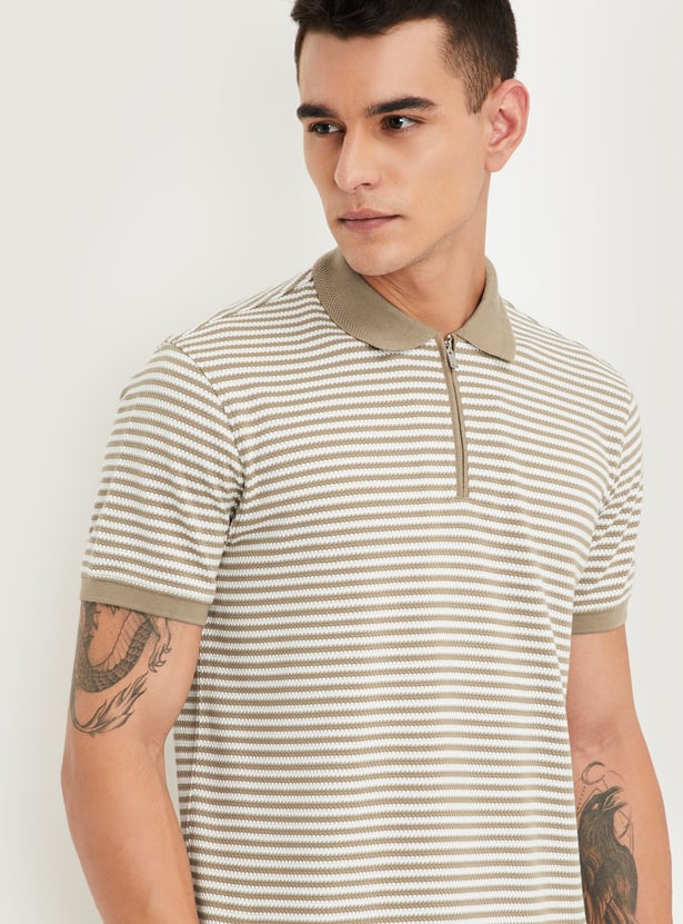 Buy Men Striped Zipper Polo T-shirt Online at just Rs. 799.0 ...
