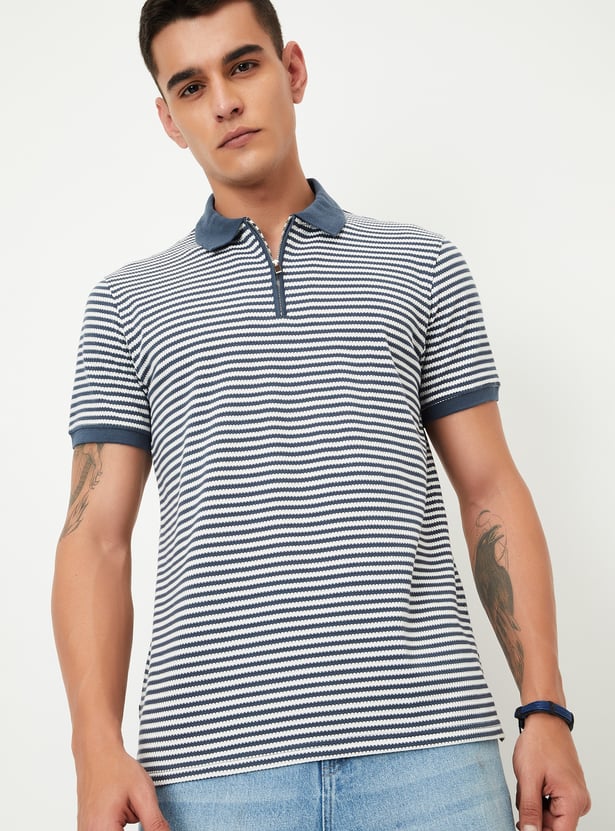 Buy Men Striped Zipper Polo T-shirt Online at just Rs. 799.0 ...