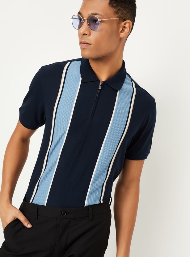 Buy Men Striped Zipper Polo T-shirt Online at just Rs. 799.0 ...