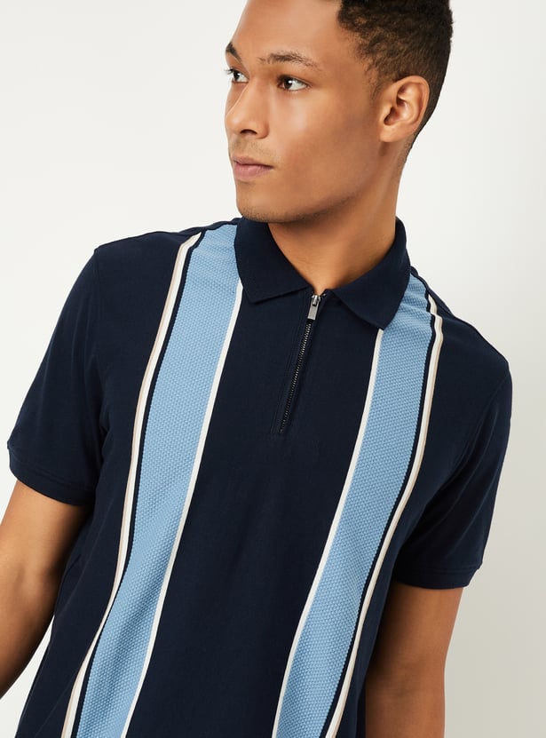 Buy Men Striped Zipper Polo T-shirt Online at just Rs. 799.0 ...