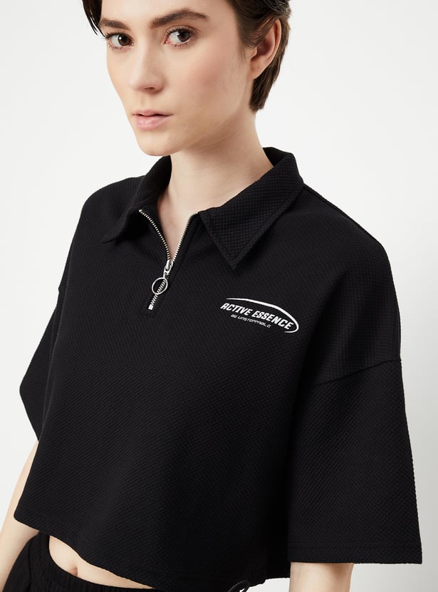 Buy Women Textured Crop Polo T-shirt Online at just Rs. 599.0 ...
