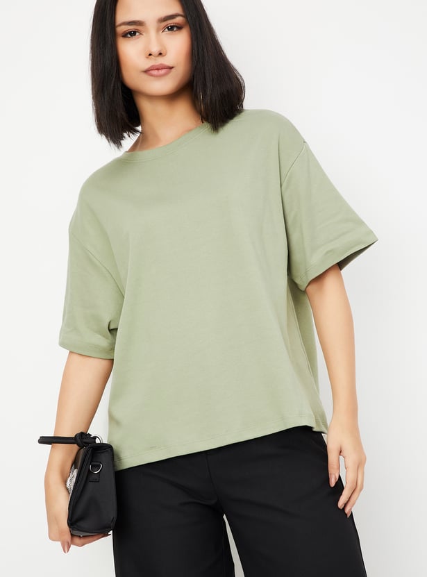 Buy Women Solid Oversized Boxy T-shirt Online at just Rs. 399.0 ...