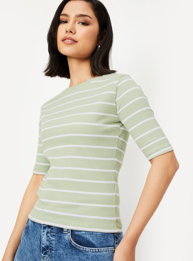 Buy Women Striped Ribbed T-shirt Online at just Rs. 399.0 ...