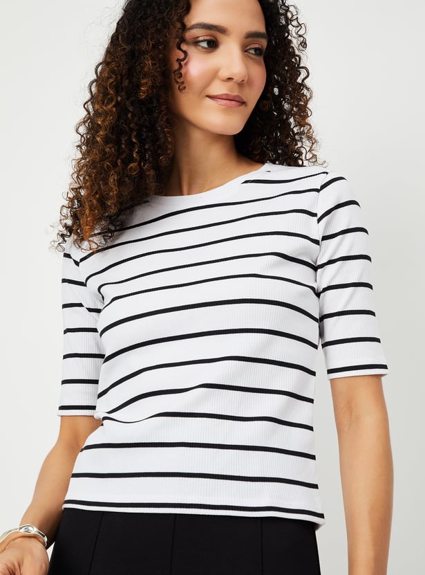 Buy Women Striped Ribbed T-shirt Online at just Rs. 399.0 ...