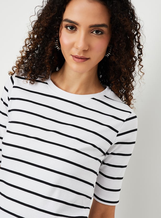 Buy Women Striped Ribbed T-shirt Online at just Rs. 399.0 ...