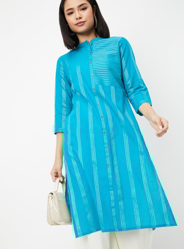 Buy Women Metallic Striped Straight Kurta Online at just Rs. 599.0 ...