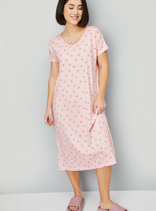 Buy Women Printed Midi Night Gown Online at just Rs. 799.0 ...