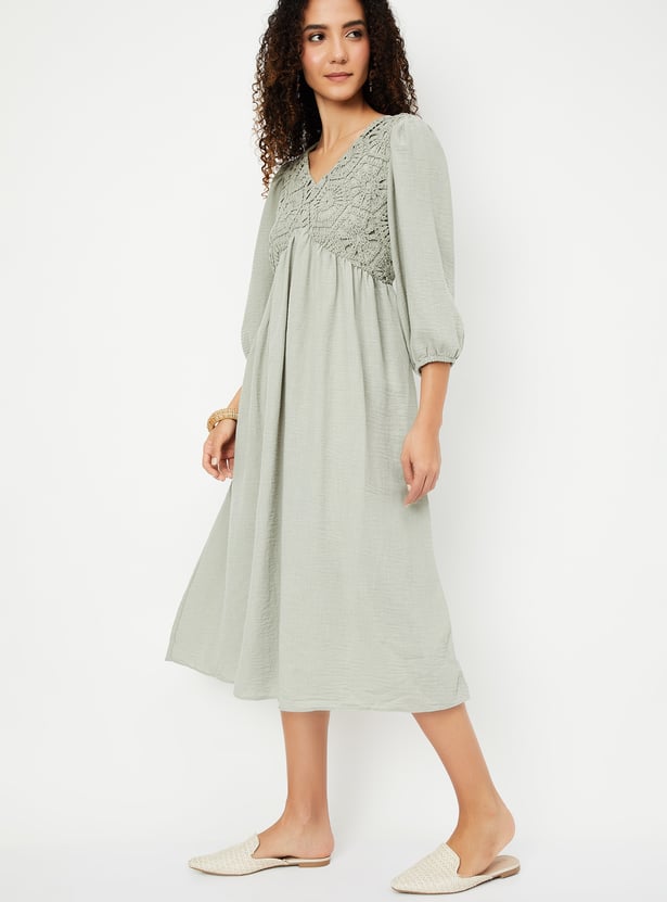 Buy Women A-line Dress with Crochet Yoke Online at just Rs. 1499.0 ...