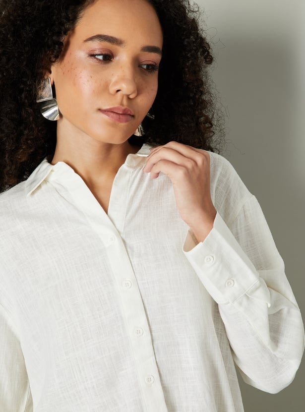 Buy Women Textured Oversized Linen Shirt Online at just Rs. 1199.0 ...