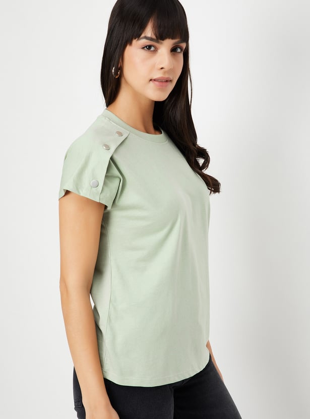 Buy Women Solid Top with Button Tabs Online at just Rs. 299.0 ...