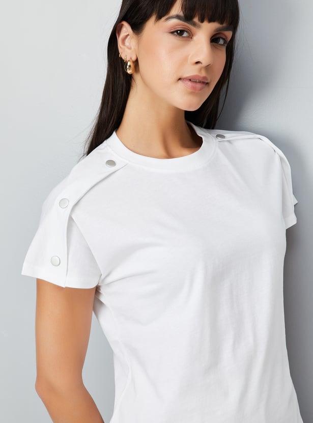 Buy Women Solid Top with Button Tabs Online at just Rs. 299.0 ...