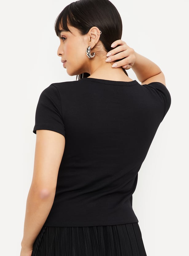 Buy Women Solid Notch Neck Top Online at just Rs. 399.0 - 1000015353068 ...