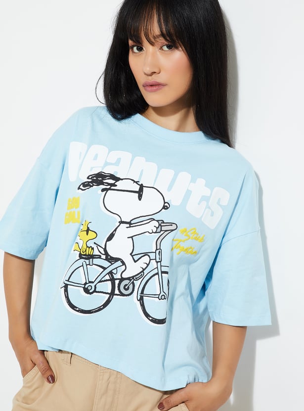 Buy URB_N Women Boxy Fit Peanuts Snoopy Print T-shirt Online at just Rs ...