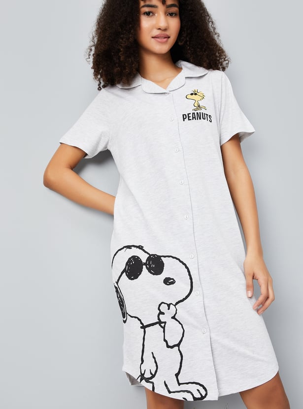 Buy Women Peanuts Snoopy Print Chemise Online at just Rs. 699.0 ...