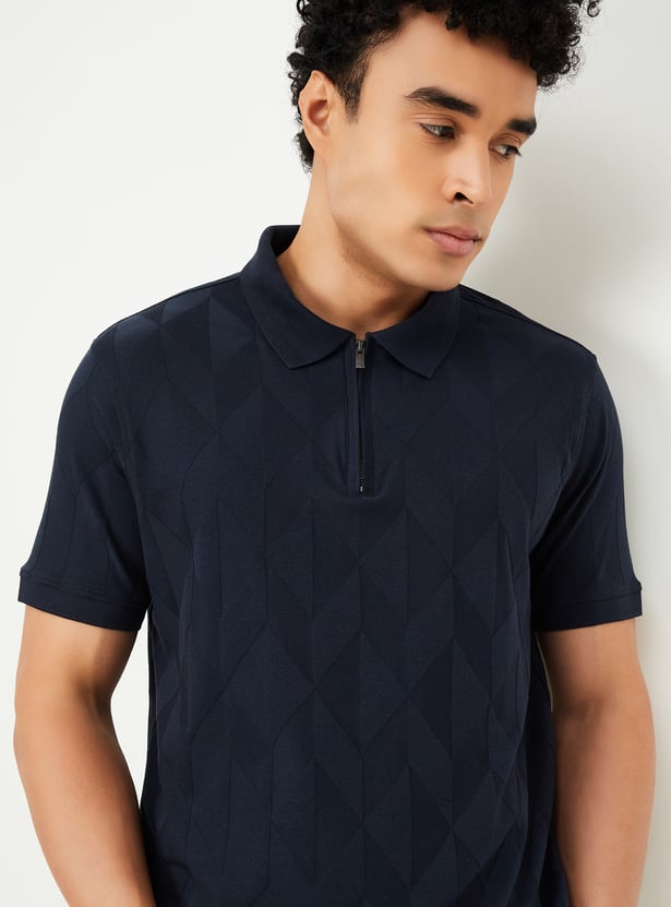 Buy Men Textured Regular Fit Polo T-shirt Online at just Rs. 799.0 ...