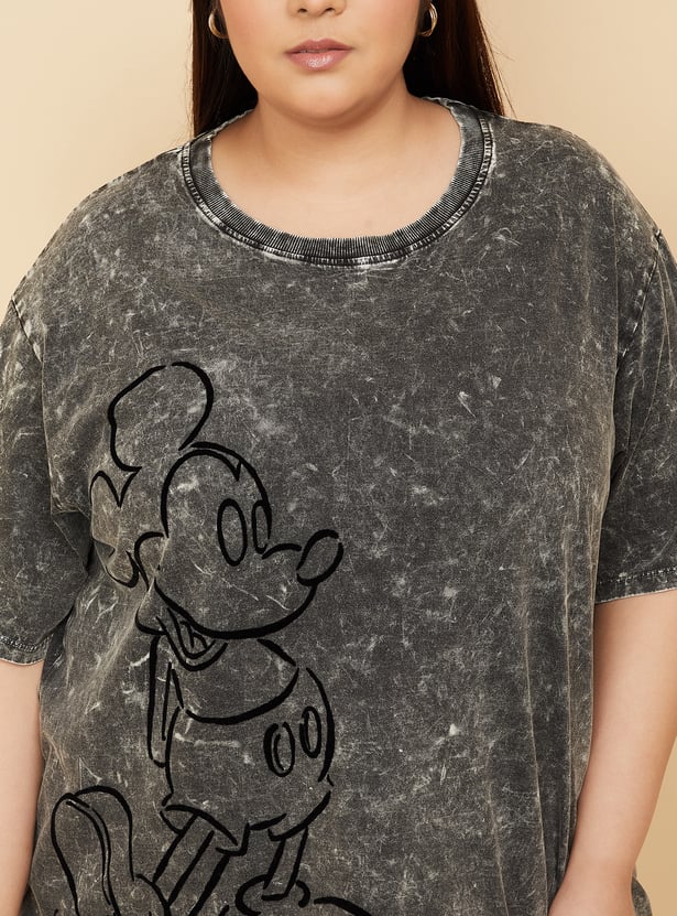 Buy URB_N Mickey Mouse Acid Washed Oversized T-shirt Online at just Rs ...